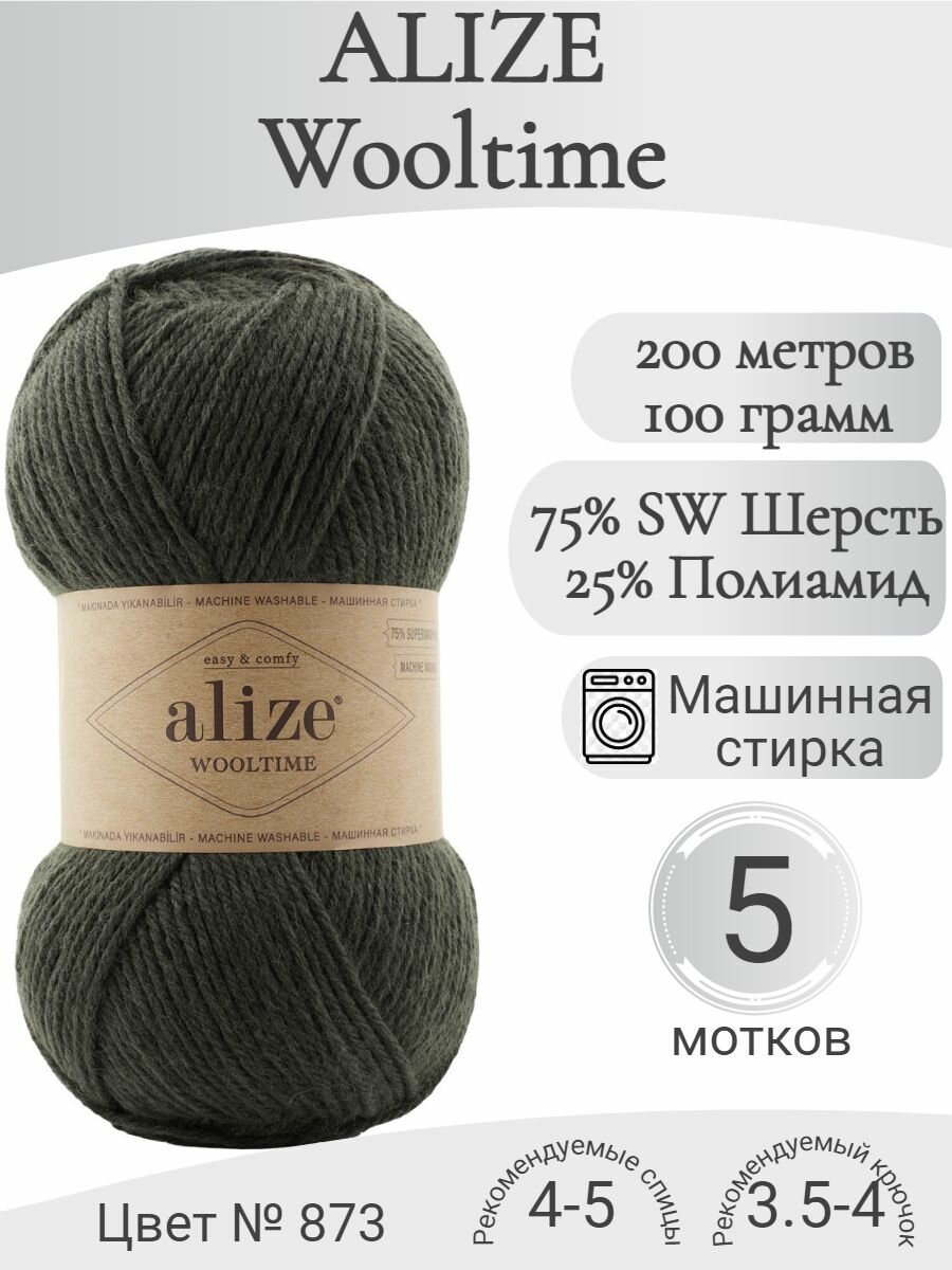 Пряжа Alize Wooltime (Ализе Вултайм) 873-плющ