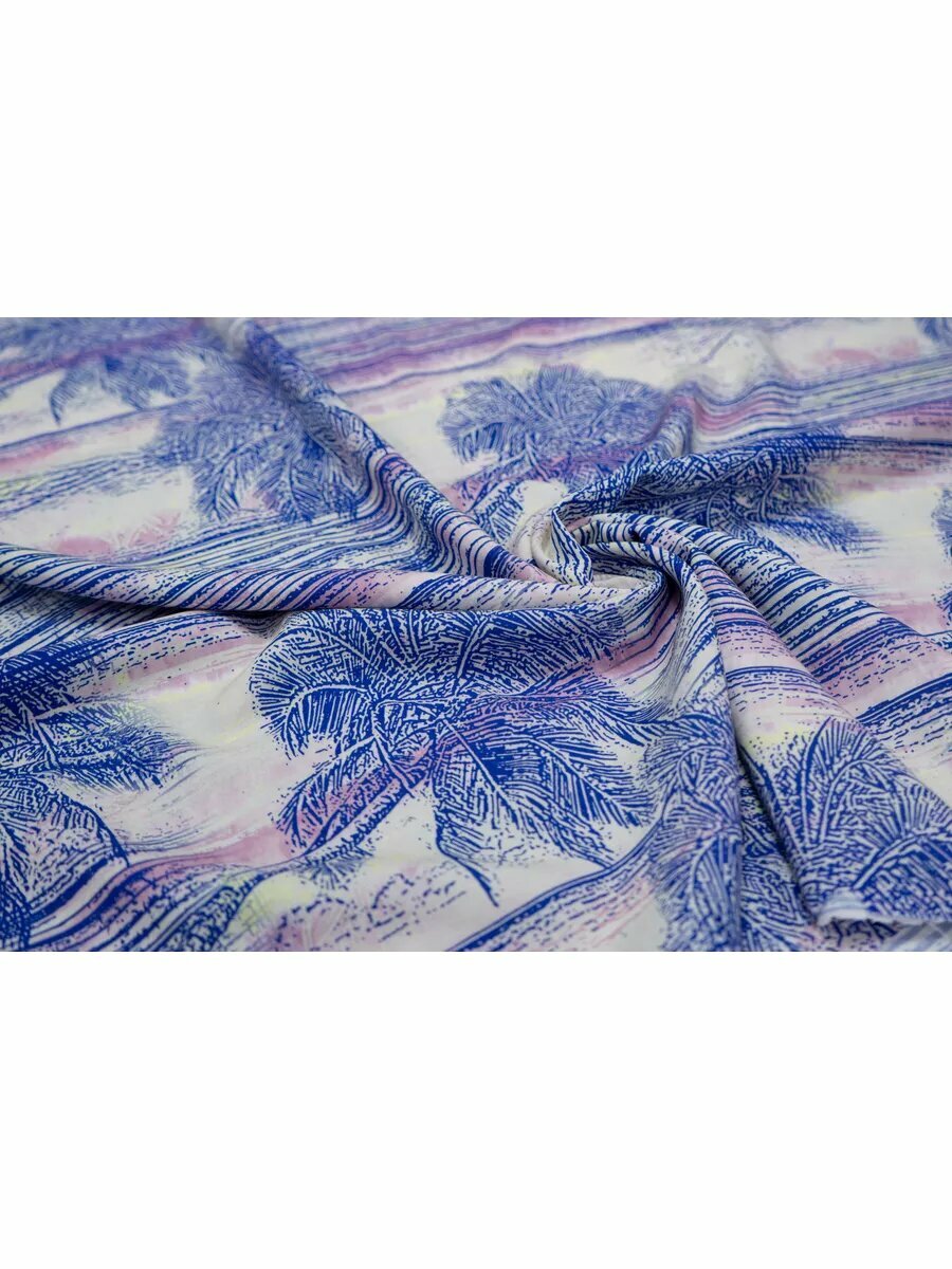 Вискоза штапель с синими пальмами