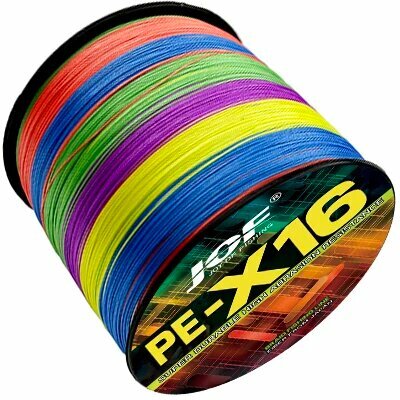 JOF Плетенная леска для морской рыбалки 16-жильная 0,16-0,8 мм 100M-25LB-0.16mm, Multicolor
