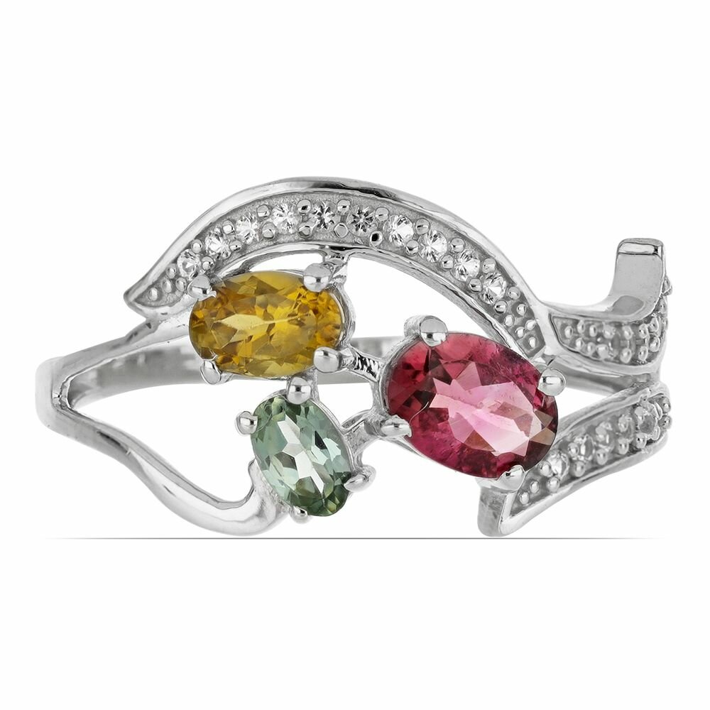 Кольцо, серебро, 925 проба, родирование, топаз, турмалин