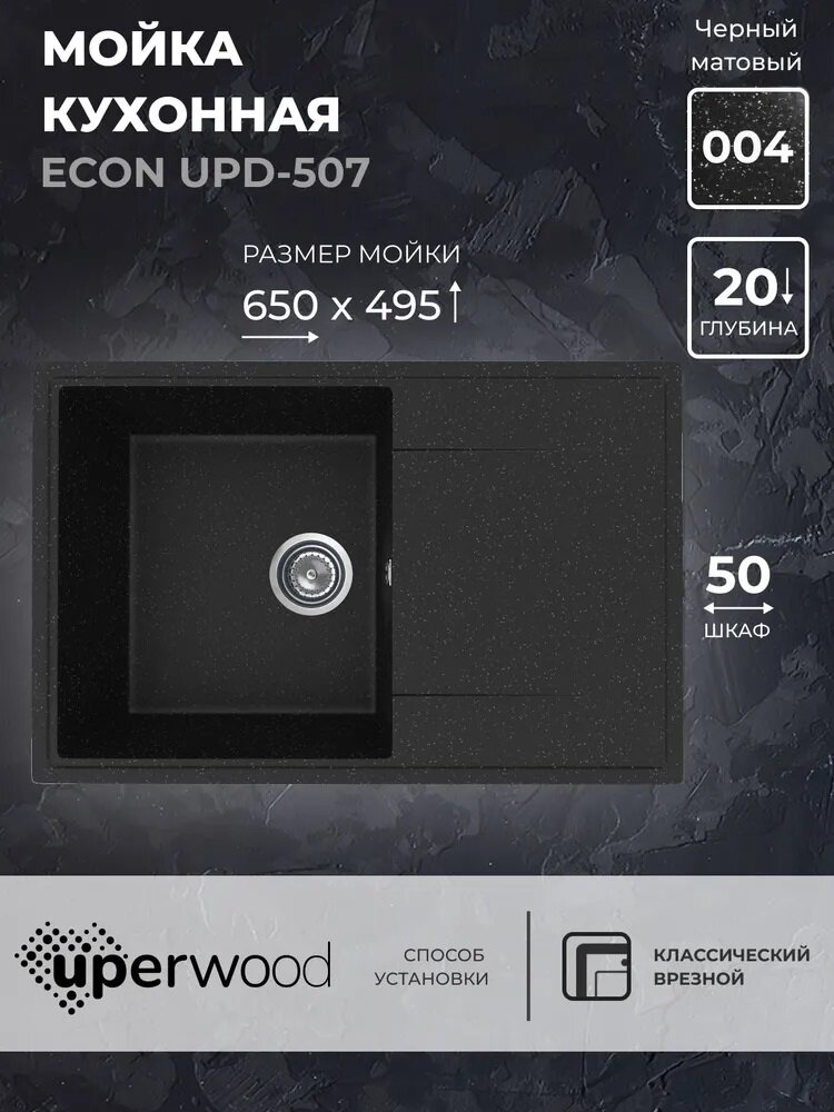 Кухонная мойка из искусственного камня Uperwood ECON UPD-507-004, прямоугольная, черная матовая