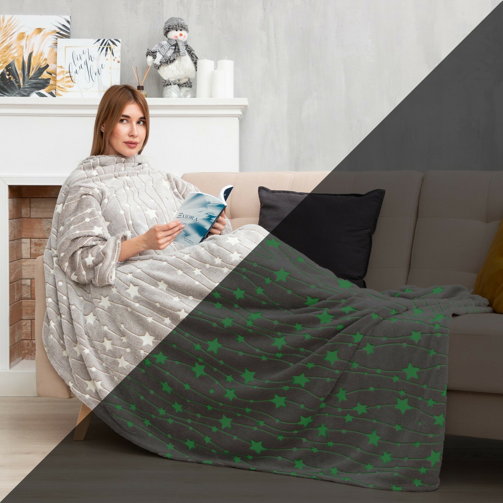 Плед с рукавами светящийся в темноте «Этель. Звездное небо», 150×200 см, корал-флис