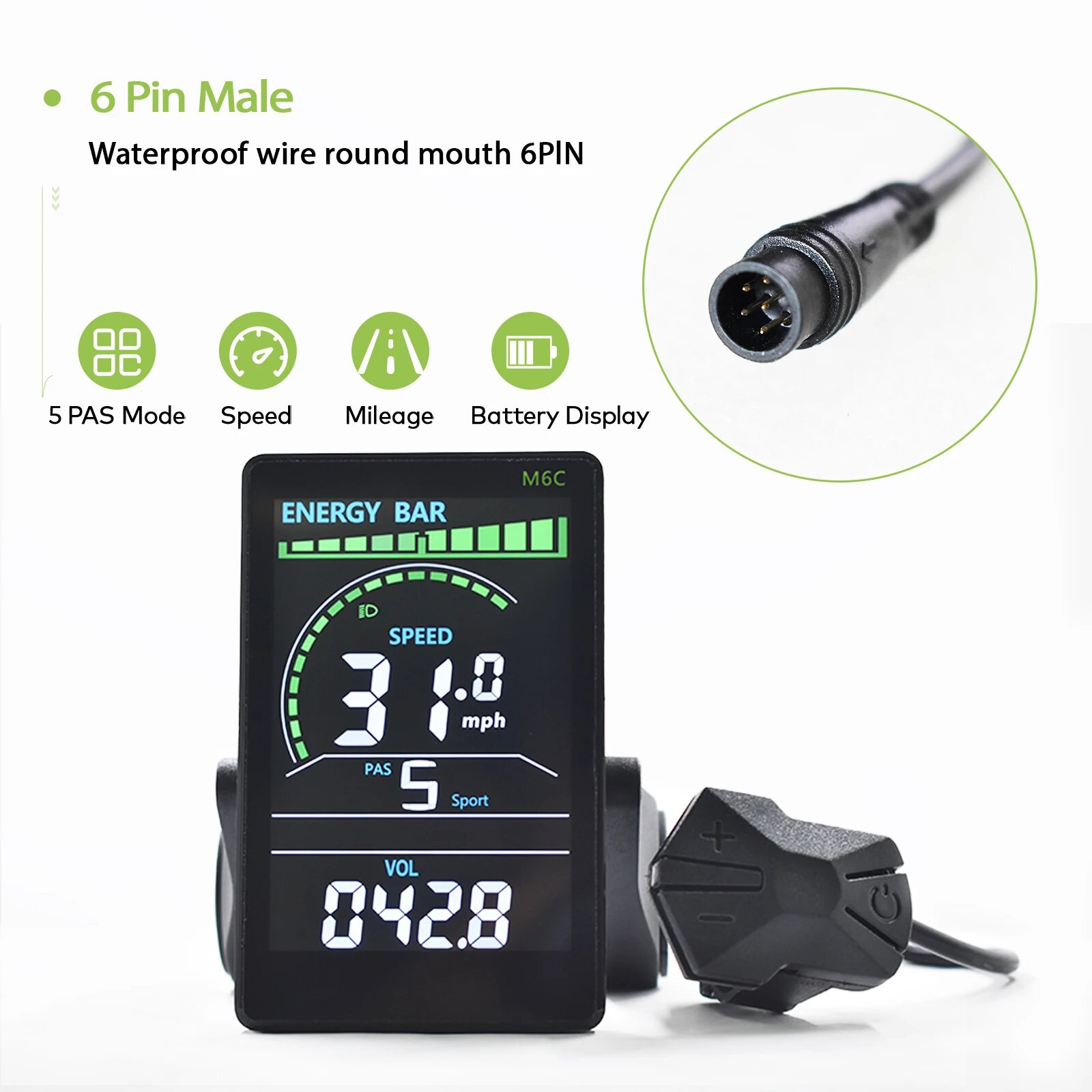 M6C велокомпьютер для электровелосипеда, 6PIN