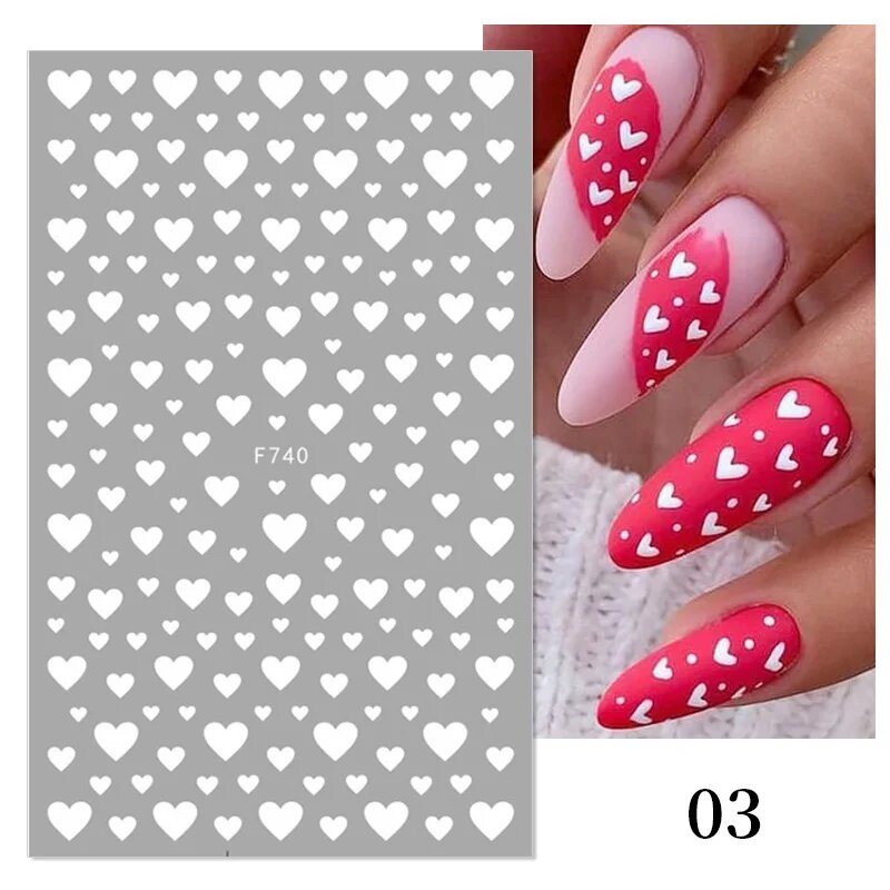 1PCS New Black White Love Heart English Alphabet Nail Art Sticker Nail Decoration Decal DIY Valentine's Day 3D Adhesive Stickers