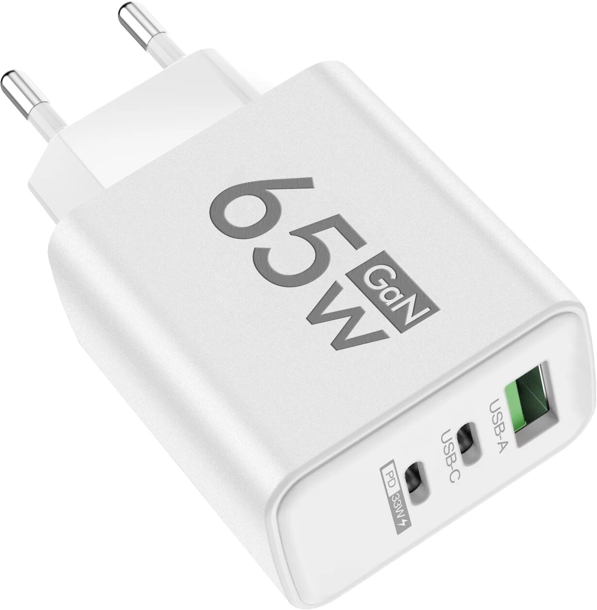 65W GaN Быстрое Зарядное Устройство USB-C PD3.0, Сетевой Адаптер Для iPhone 15, Xiaomi, White EU