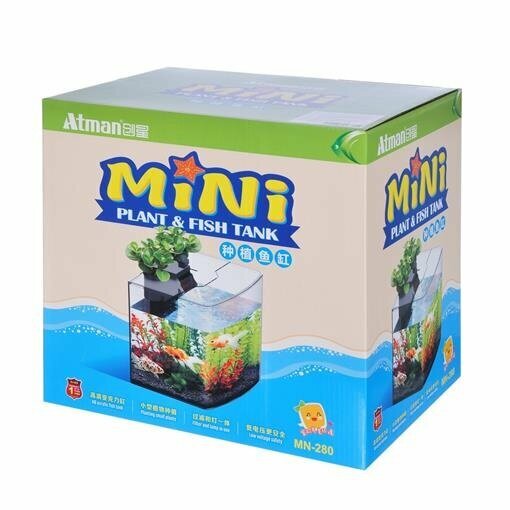 Мини аквариум ATMAN MN-280, 13 литров, 20х28х23,5 см, (в комплекте внутренний фильтр, LED светильник)