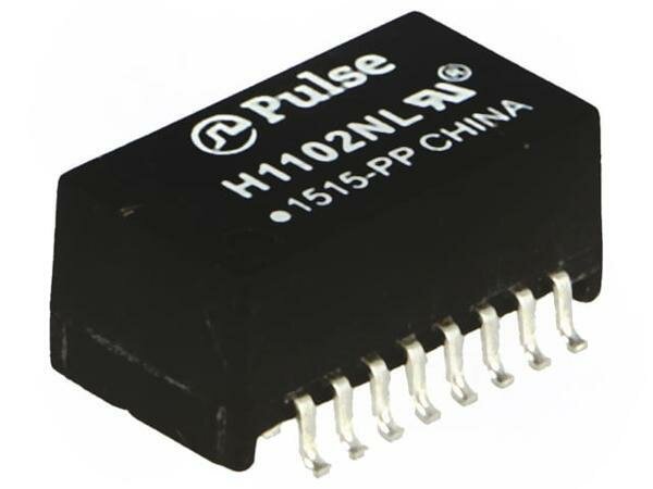 Трансформатор PULSE H1102NL, LAN, SMD, редуктор RX 1 1, TX 1 1, 1,1 дБ, 0-70 градусов, черный, 1 шт