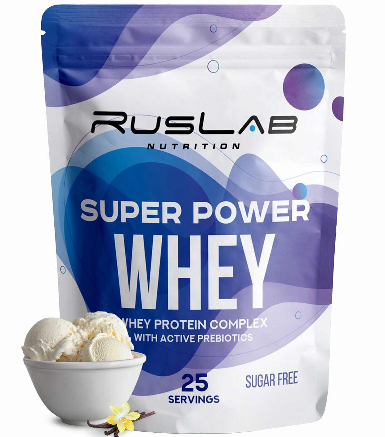 Протеин сывороточный SUPER POWER WHEY, белково-углеводный коктейль (800 гр), вкус ванильное мороженое,2 шт.