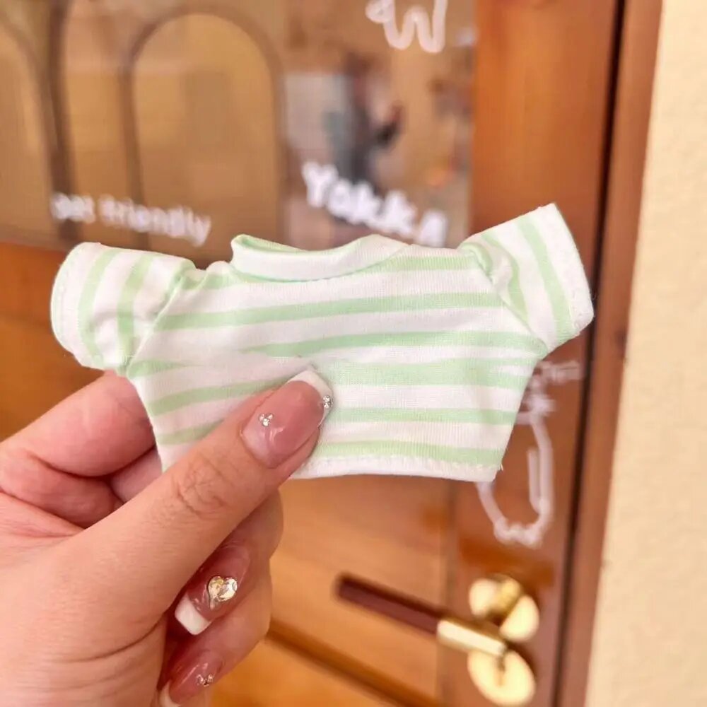 Хлопковая футболка для куклы 15 см Зеленый, Green-White