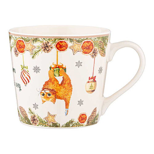 Lefard 260-994-HG31 Кружка Ёлка, кот и Новый год фарфоровая 400 мл для праздничного чаепития