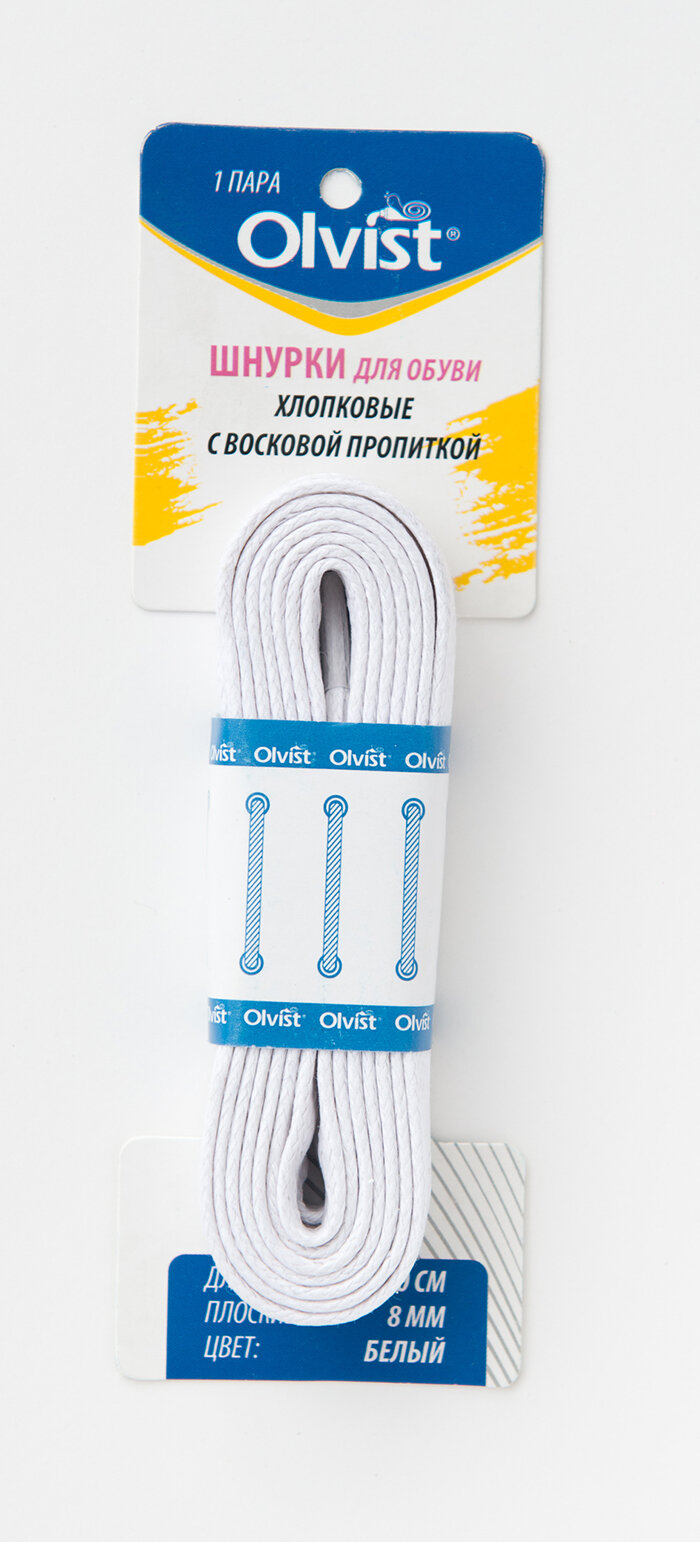 Olvist Шнурки плоские, широкие, 150 см. белые