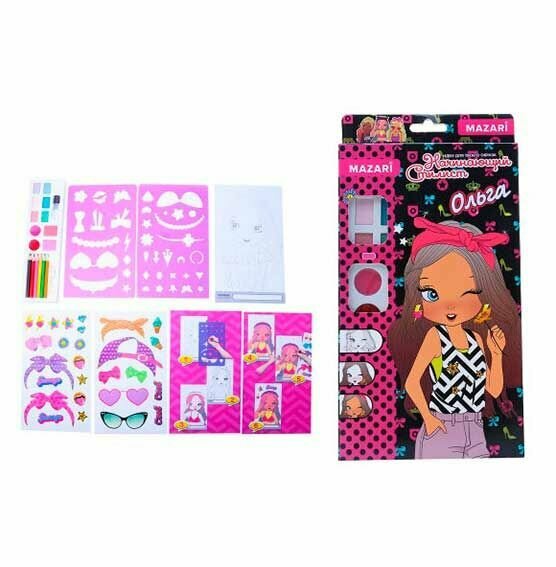Альбом для творчества Mazari "Ольга" 22,5х27х3 см 24 страниц, контуры, наклейки, трафареты, краски, 6 цветов карандаши