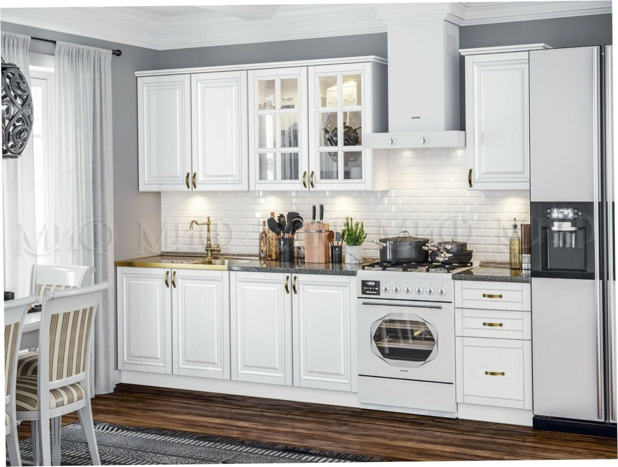 Кухня 2 метра прямая Миф Престиж 2,0 Компоновка №1 МДФ цвет Шервуд жемчуг/ столешница 26мм Антарес