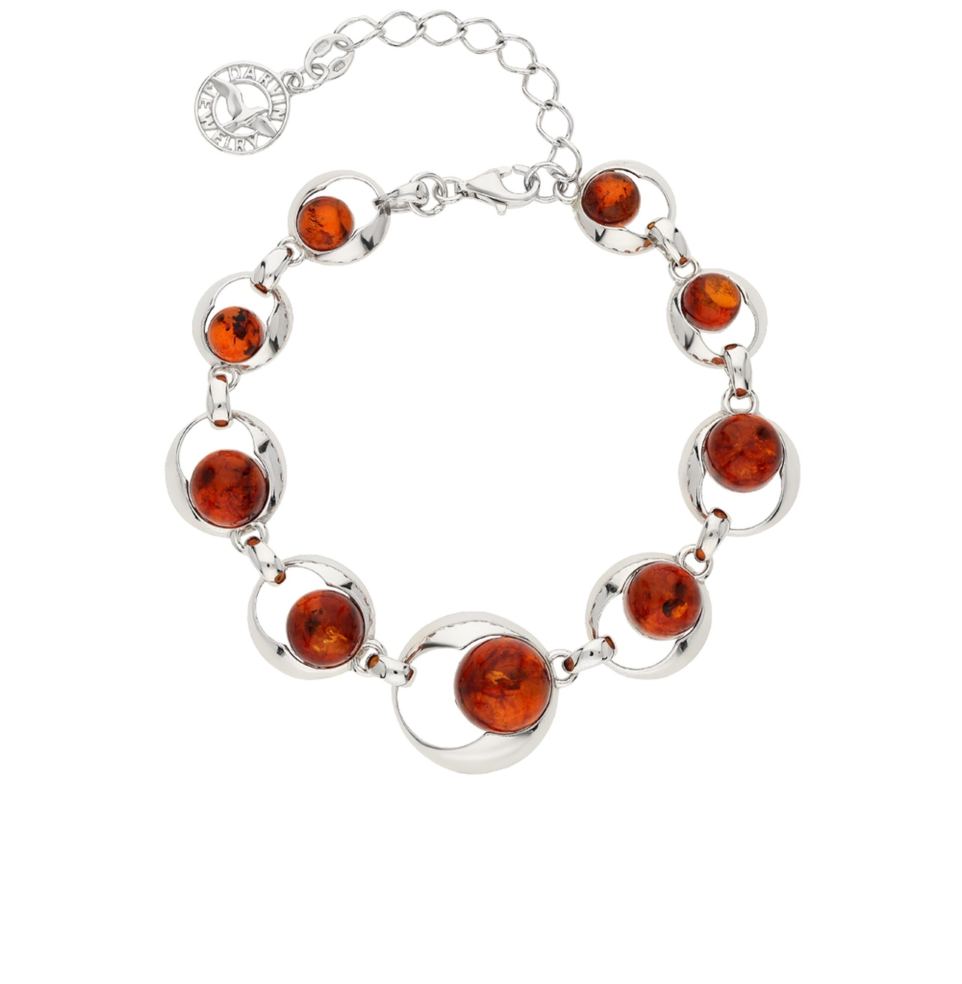 Браслет, серебро, 925 проба, родирование, янтарь