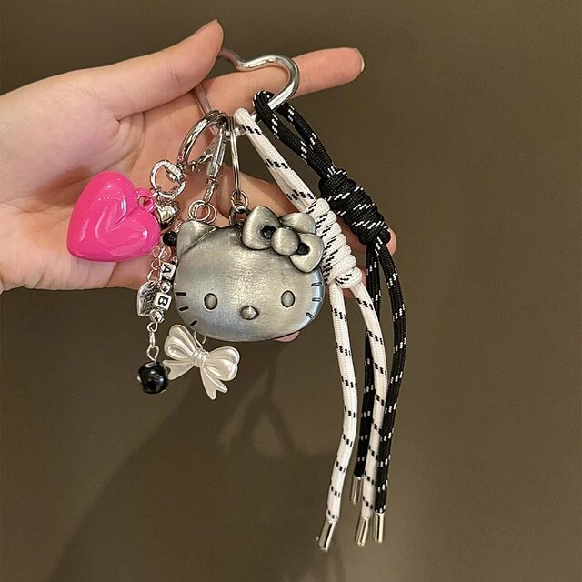 Милая подвеска на рюкзак Sanrio, подвеска на сумку Hello Kitty, очаровательный плетеный серебряный брелок в виде животного, подарок для девочек.