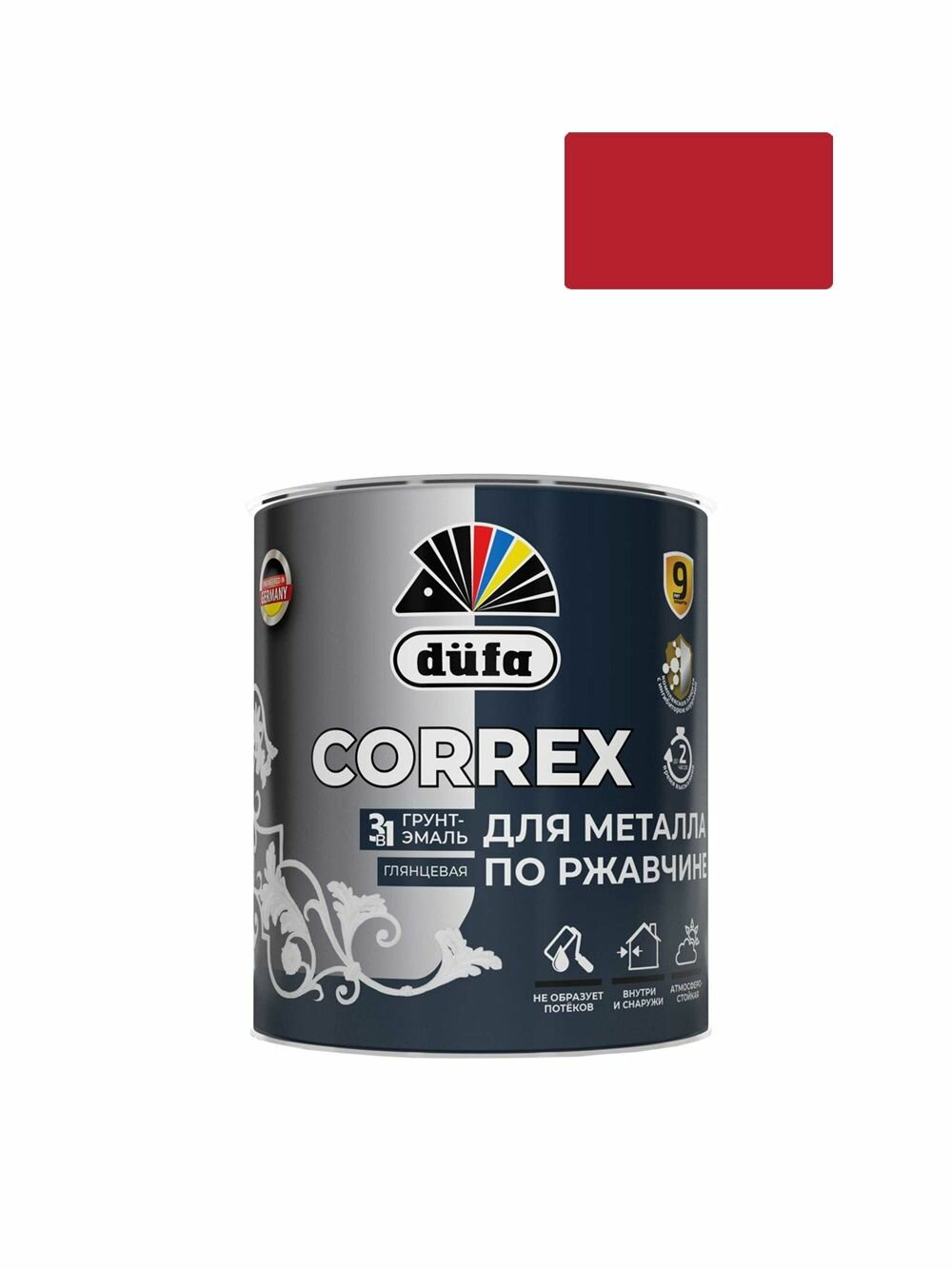 Грунт-эмаль по ржавчине гладкая Correx 3 в 1 RAL-3001 красный 2 л