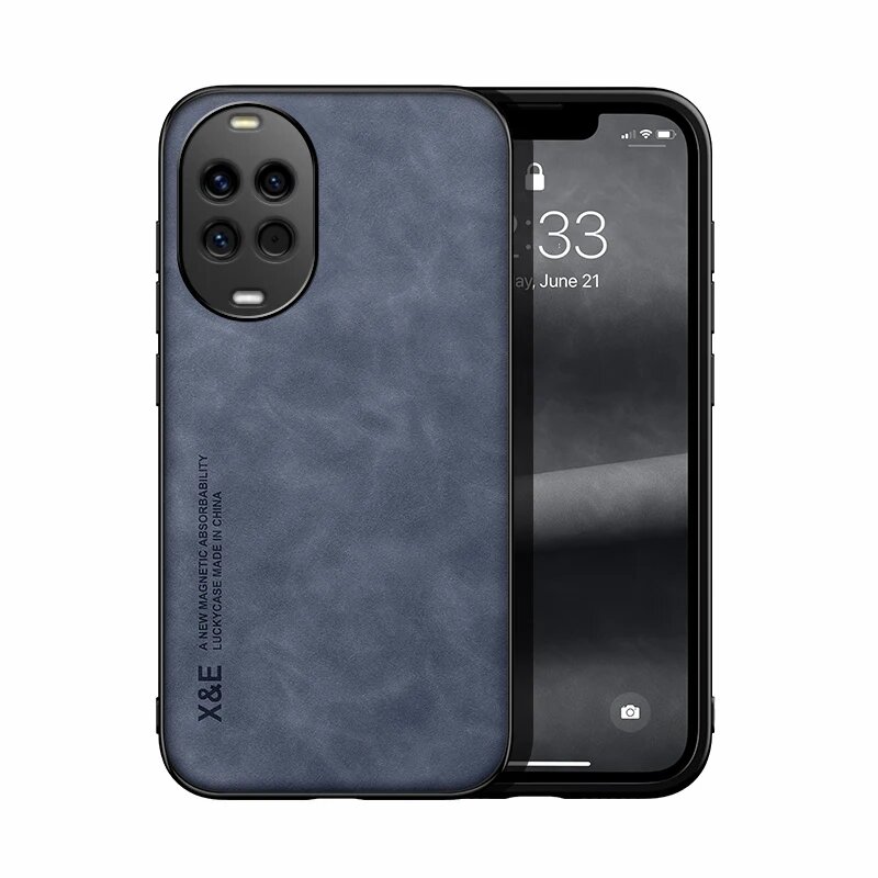 Чехол Huawei Nova 14 Ultra синий, кожаный, противоударный