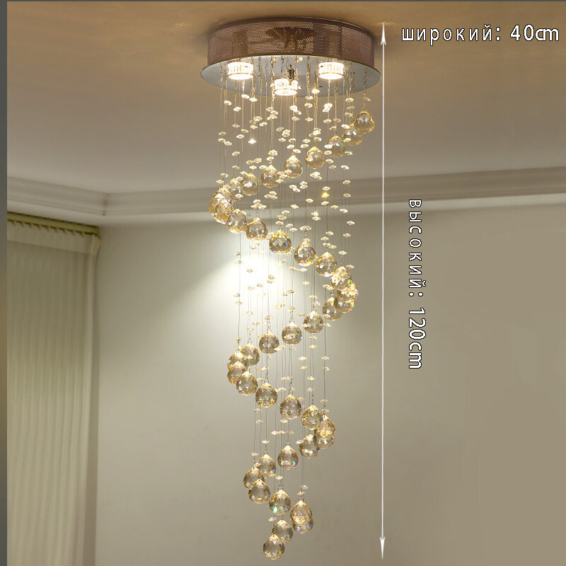 Роскошная подвесная люстра с хрусталем K9 и светодиодной спиралью, современное освещение для гостиной, лестничного пролета, отеля