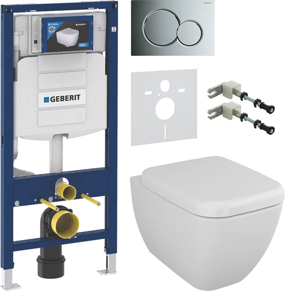 Комплект 6 в 1 Унитаз подвесной VitrA Shift 7742B003-0075 белая глянцевая / Сиденье 91-003-009 с микролифтом, петли хром / Инсталляция Geberit Duofix UP 320 111.300.00.5 (111.950.00.6), Кнопка Sigma