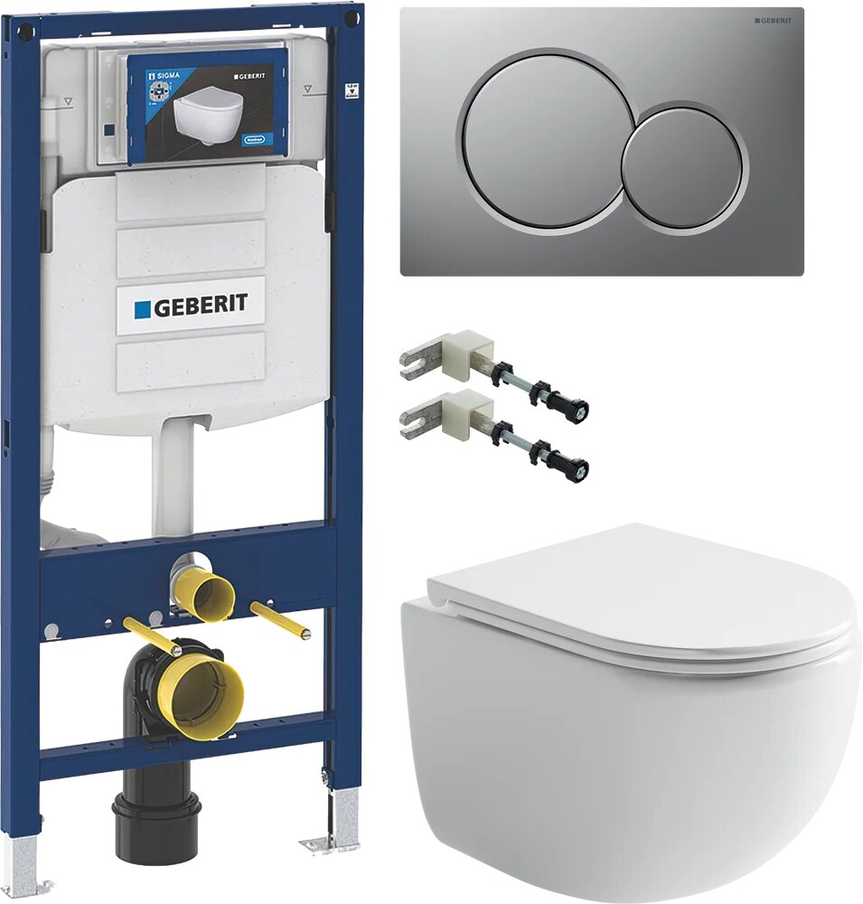 Комплект Унитаз подвесной Ceramicanova UP Rimless CN4007 белый / Инсталляция Geberit Duofix UP 320 111.300.00.5 / Кнопка лакированная, матовый хром, Крепления к стене