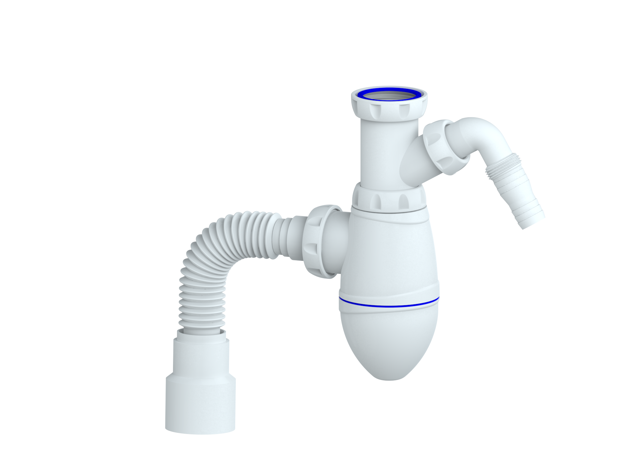 Сифон без выпуска 1 1/4, с отводом под стиральную машинку, с гибким отводом под канализацию 40/50