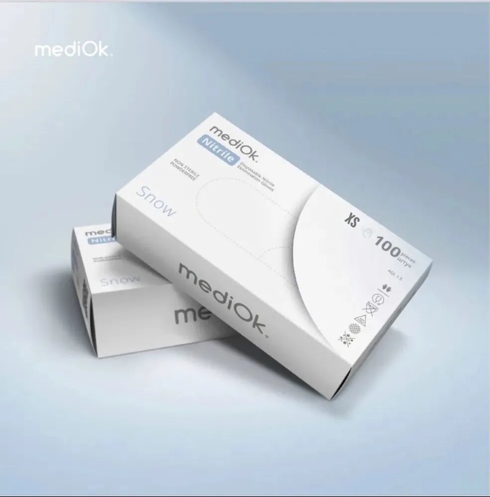 Перчатки нитриловые mediOk, цвет белый Snow, размер XS, 50 пар