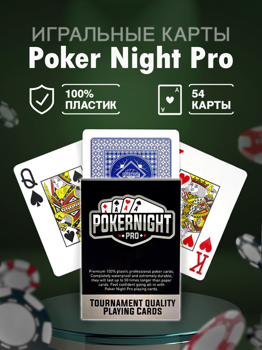 Карты для покера Poker Night Pro 100% пластик, синие