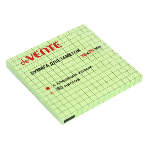 Блок самоклеящийся (стикеры) 76*76мм 80л зеленый, в клетку " deVente ", количество: 12 штук