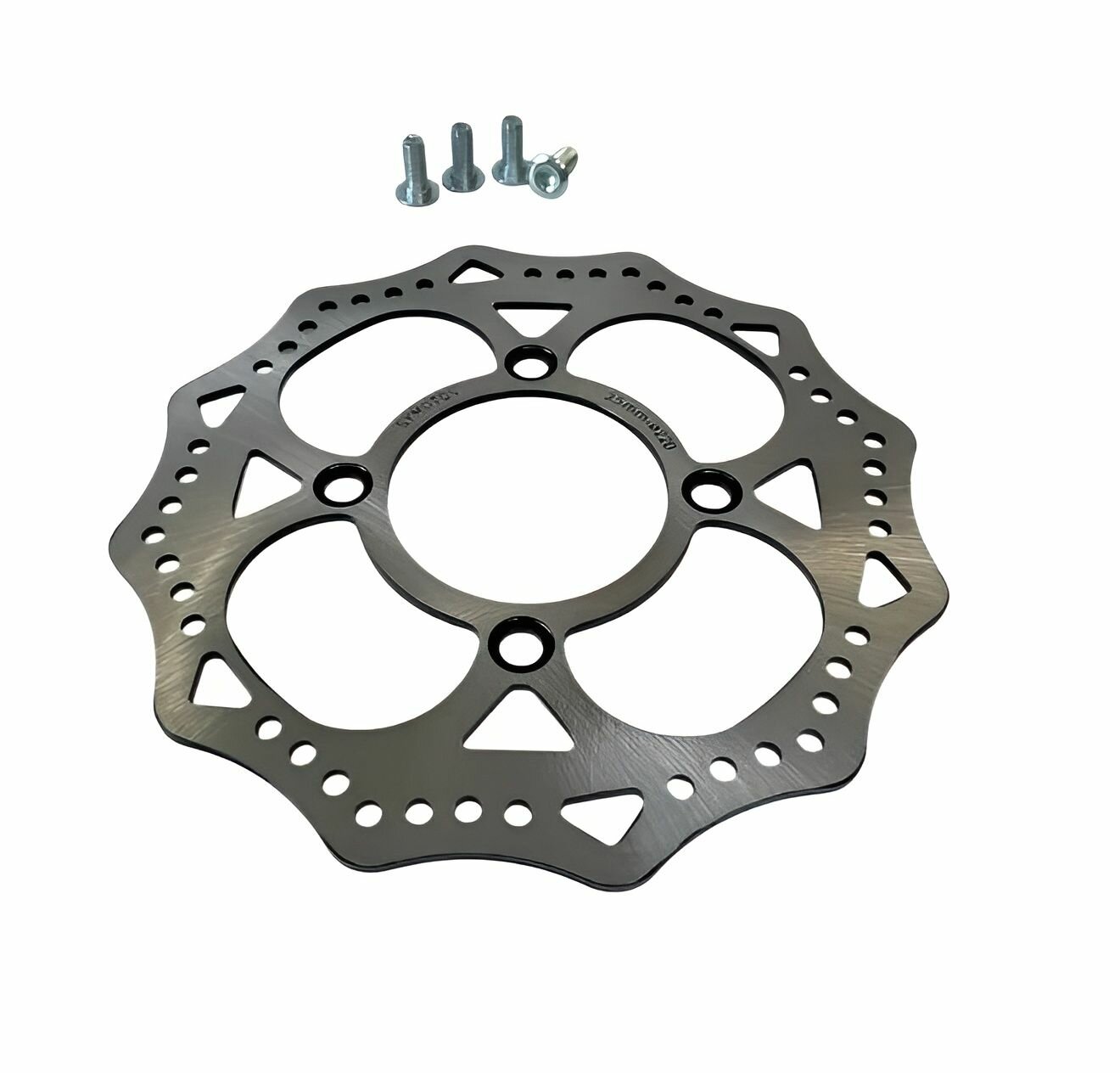 Тормозной диск переднего колеса на питбайк. Диаметр 220 мм Болты в комплекте