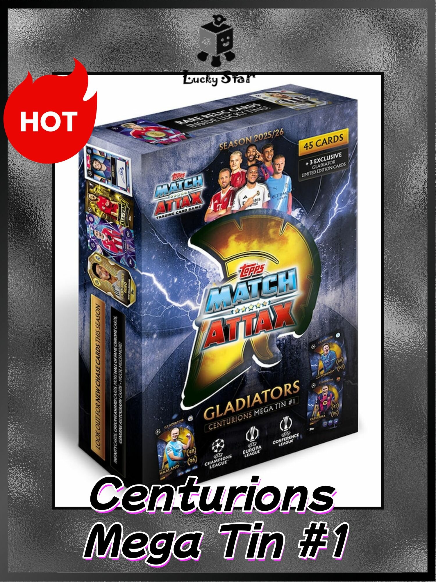 Карточка, Topps UCC Match Attax 2025/26 -Centurions Mega Tin #1 , Contains 45 Match Attax Cards Plus 3 Exclusive Gladiators LE Cards