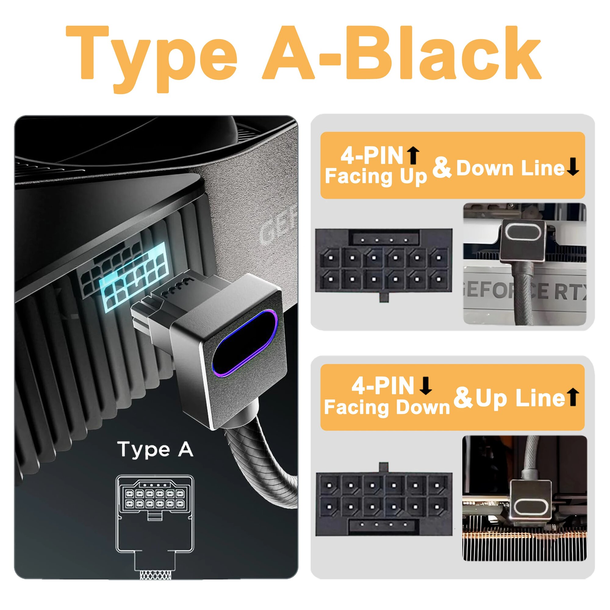 Кабель AIJS GPU16PIN ARGB для RTX 4070, 4080, 4090 50CM, Type A-Black