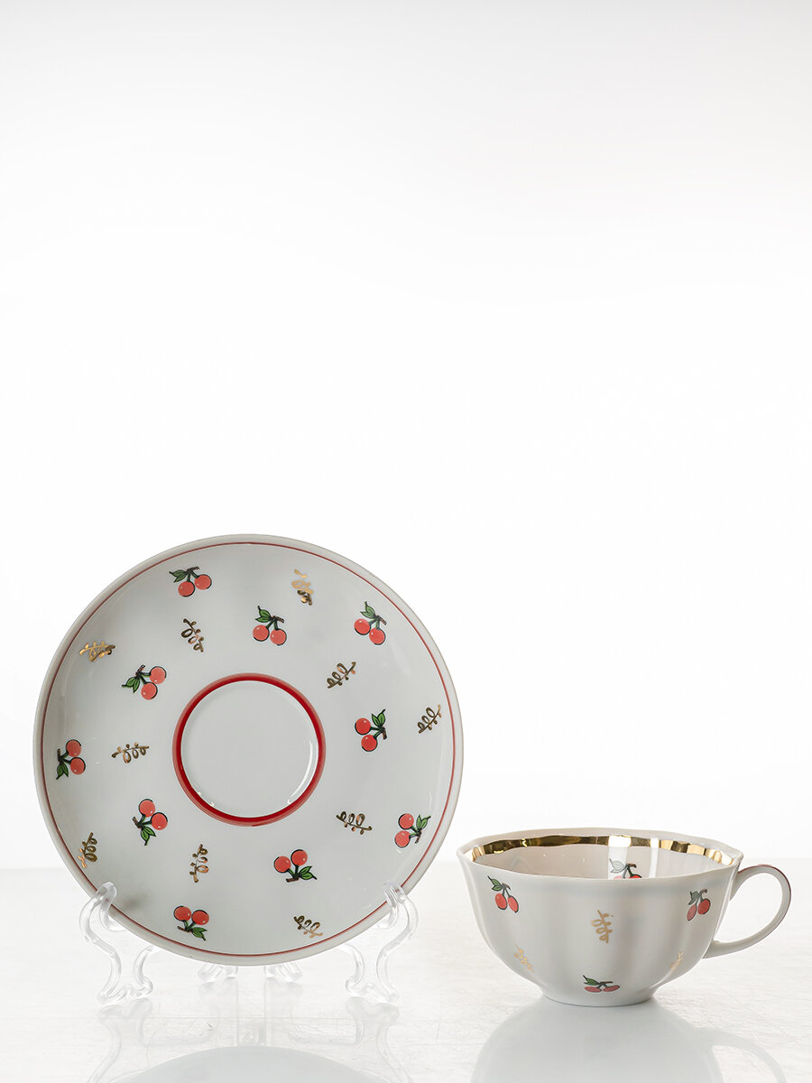 Пара чайная фарфоровая 220 мл, ф. Тюльпан "Ситцевый", Дулево