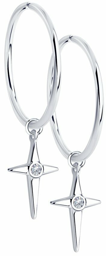 Серьги с подвесками, серебро, 925 проба, родирование, фианит