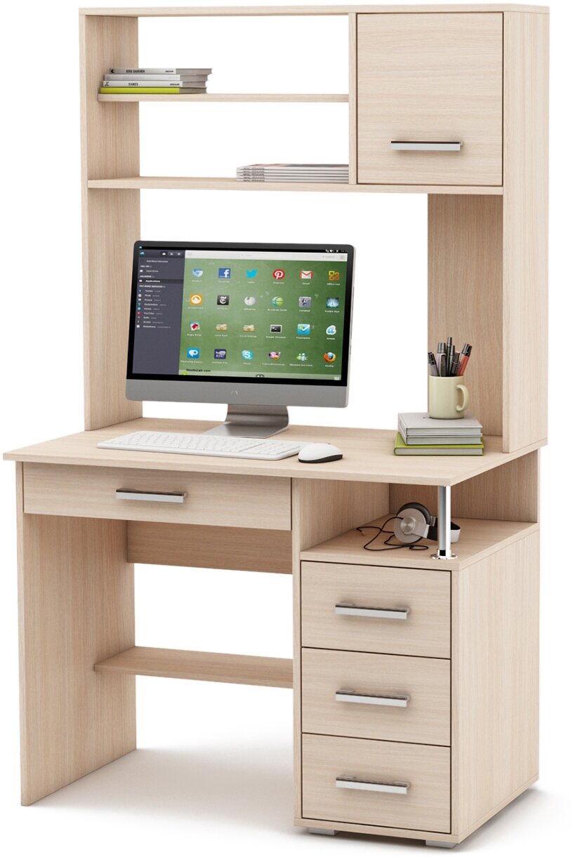 Компьютерный стол Амбер (Реал) 15Я, 165 x 97 x 60см, с надстройкой и ящиком
