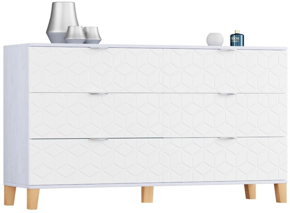 Комод МебельЛэнд24 Марвин 7 фрезеровка 2 Белый 140x40x80 с 6 ящиками