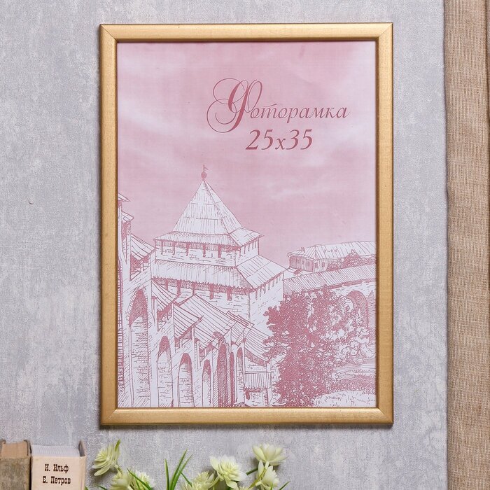 Фоторамка для фото 25×35 см Samoa, сосна, (пластиковый экран), золото