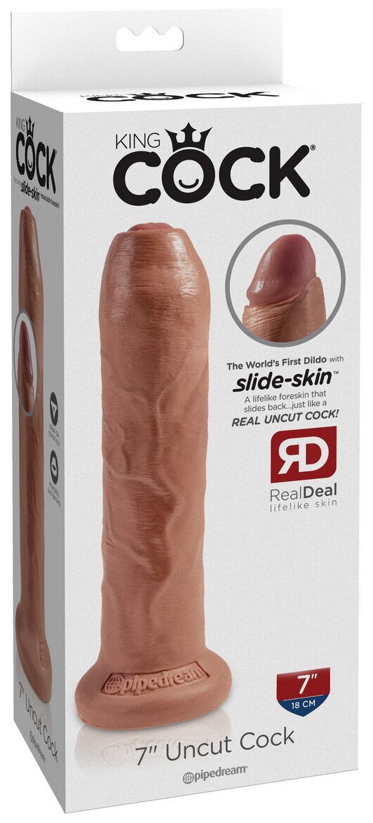 Фаллоимитатор на присоске необрезанный загорелый King Cock 7 Uncut Cock