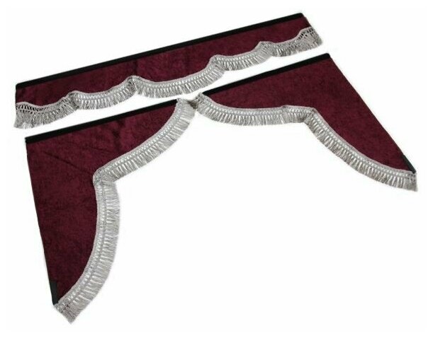 Ламбрекен лобовой 1.5м. бархат без надписи + боковые (красный + белая бахрома)