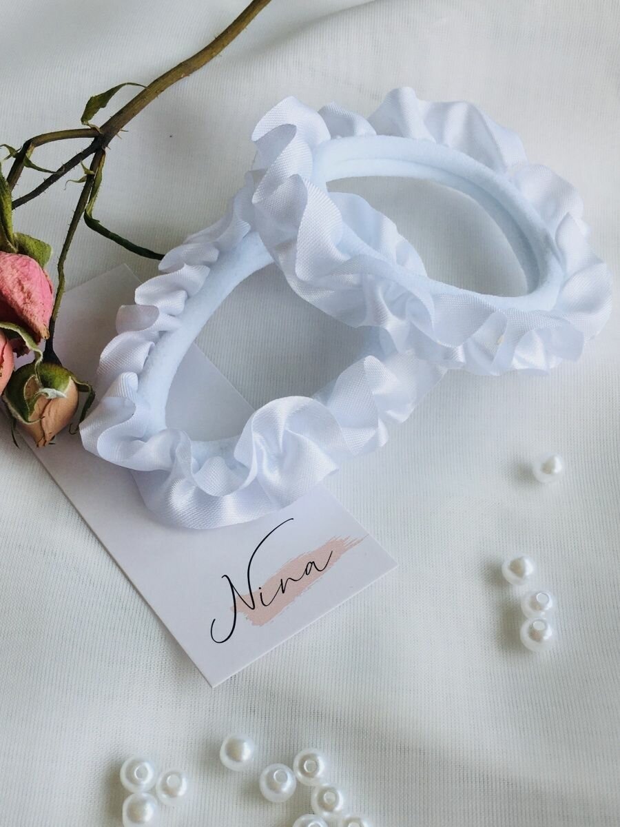 Резинки для волос VERBA, с кружевом, длина 5 см, набор 2 шт, белые