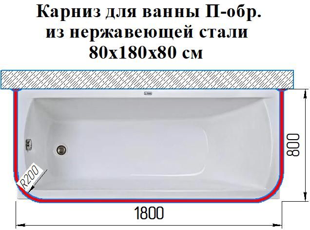 Карниз для ванны П-обр. 80х180х80 см из нержавеющей стали TUGATTI