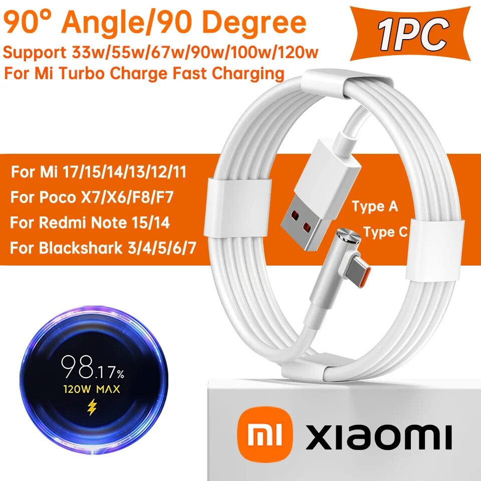 Оригинальный USB Type-C кабель XIAOMI 120W 100W 90W 67W 45W для быстрой зарядки Turbo Mi 17 15 14 13 12 T Pro Ultra Poco F8 X8 X7 Redmi Note