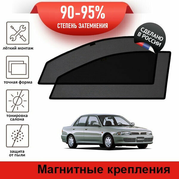 Каркасные шторки LATONIK PREMIUM на Mitsubishi Lancer 7 (CB, CD) (1991-1995) седан на передние двери на магнитах с затемнением 90-95%