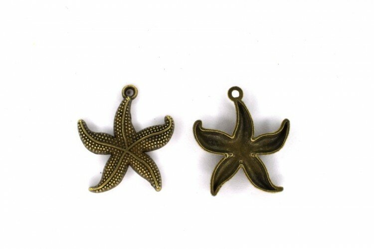 Подвеска Морская звезда 26х23х3мм, отверстие 2мм, цвет античная бронза, сплав металлов, 22-138, 4шт