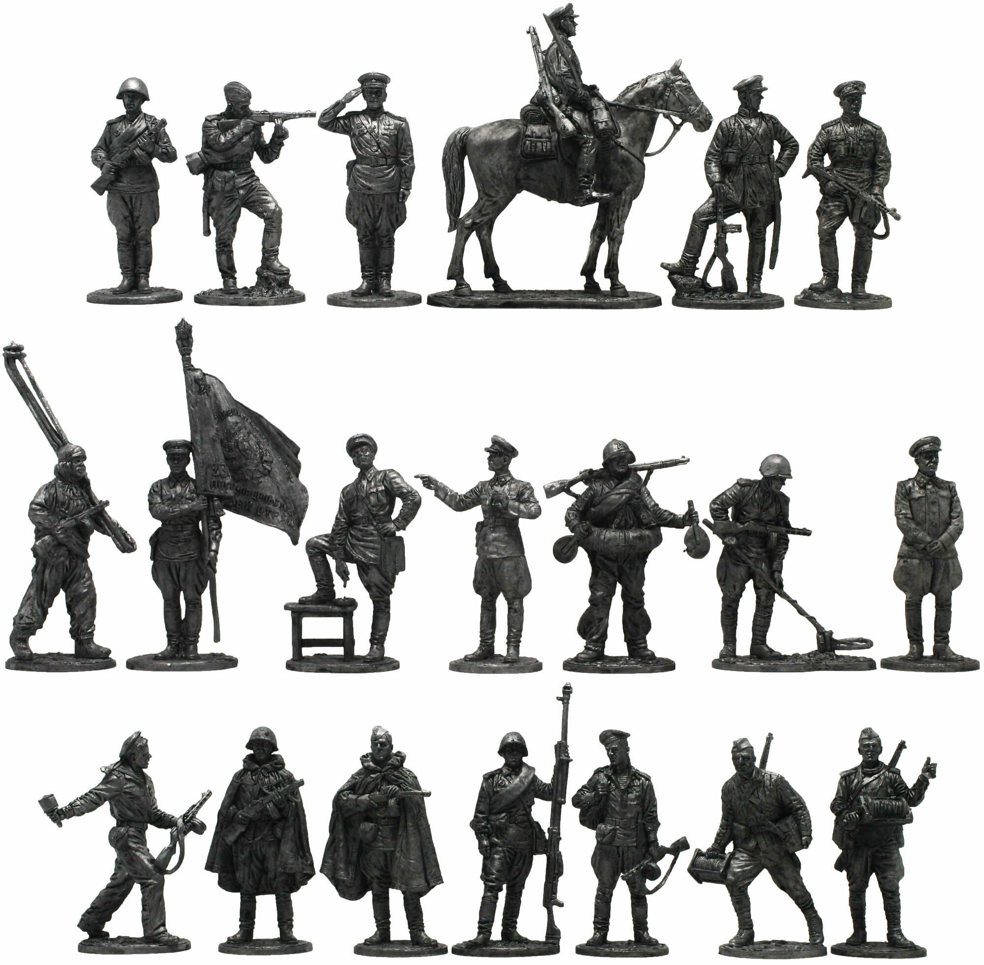 "Вторая мировая война, Красная Армия" №20-3ЕК (20 н/к) набор оловянных солдатиков некрашеных в картонной коробке