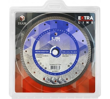 Диск алмазный DIAM Turbo Железобетон Extra Line 230х2,5х10х22,2