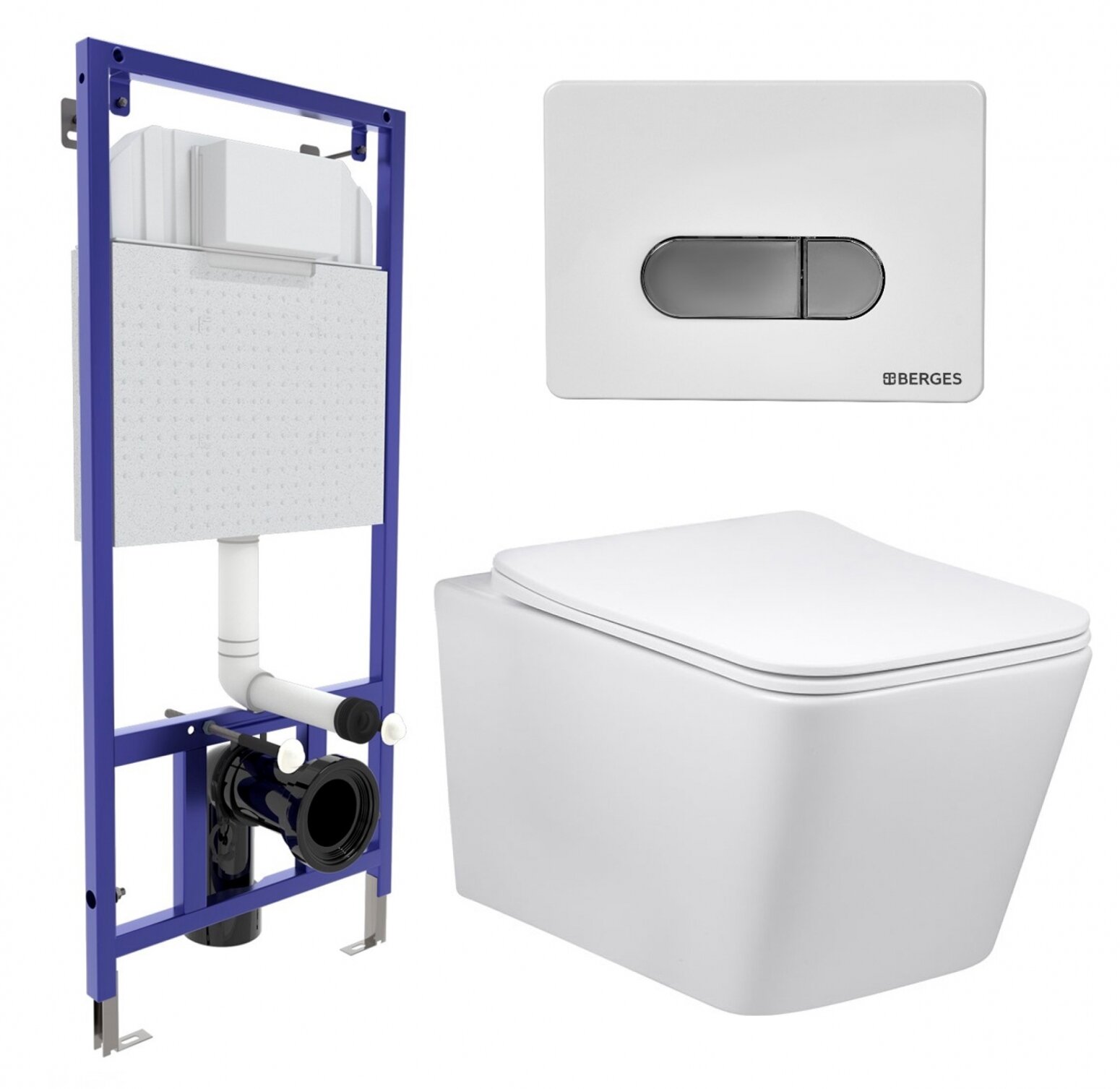 Комплект 3 в 1 инсталляция Berges Wasserhaus Novum D7 + Унитаз Vincea Q-Line VT1-12 + кнопка хром