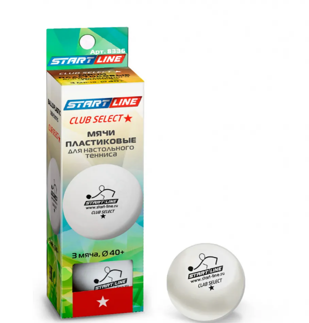 Мячи Start Line Club Select 1, для настольного тенниса, 3 шт, белые