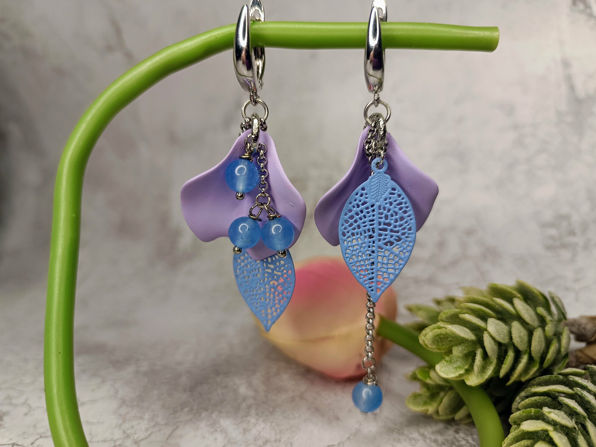 Серьги двусторонние, с подвесками IREN MATHIEU, халцедон синтетический