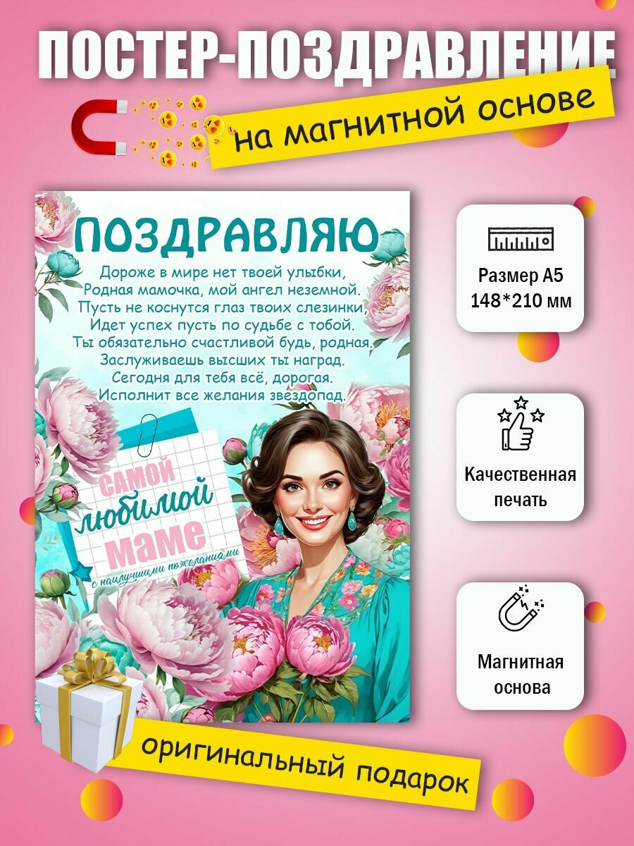Магнитный постер с поздравлением маме