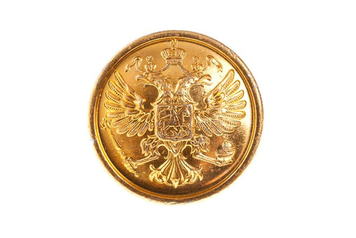 Комплект золотистых пуговиц "Гербы РФ" диаметром 22мм, 6 штук